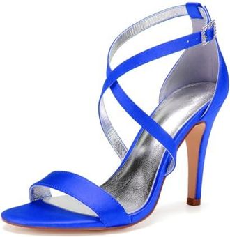 Generic Mariée Escarpins Femme Bout Ouvert Btide Cheville Boucle Sandales Chaussures De Mariee Bal Stylet Talons 10.5Cm,Bleu,38 EU