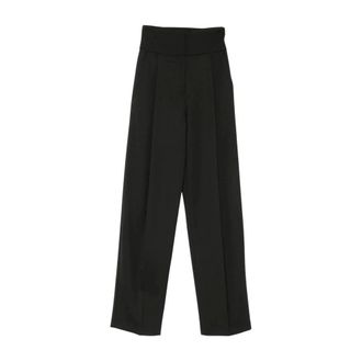 Elisabetta Franchi Femme, Pantalons, Noir, Taille: 42 FR Pantalon large taille haute pliss&eacute;