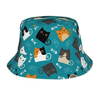 Generic Personnalisé Seau Chapeau Motif de Chat Mignon Chapeaux de Visière Doux Bobs Homme pour Été Plage activités