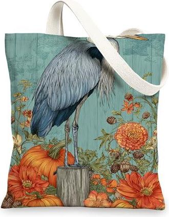 Generic Heron Sacs fourre-tout en toile réutilisables avec motif oiseau artistique - Légers et lavables - Pour salle de sport, voyage, plage, pique-nique - 33