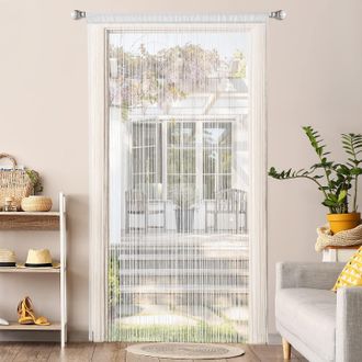 Miulee Fadenvorhang Insektenschutz T&uuml;rvorhang f&uuml;r Balkone Raumteiler Fadengardinen Wei&szlig; 90 x 245 cm