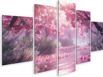 Islandburner Bild auf Leinwand Verträumte rosa Kirschblüten über dem Wasser für Schlafzimmer Romantiker Spa Bilder Wandbilder Poster