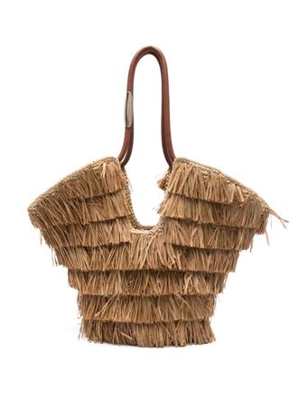 Zimmermann medium Goldentime fringed tote bag - Nude