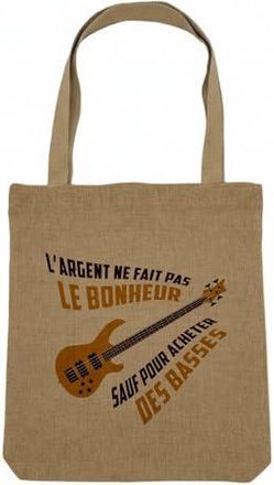 Fabulous Sac Shopping Tote Bag Aspect Lin - Basse - Largent ne Fait Pas le Bonheur Musique Sac de Courses Toile Epaisse 360g Beige Naturel Cabas Port&eacute; Epaule S