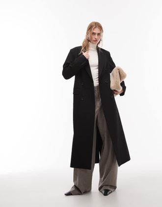 Arket Manteau long en laine mélangée à double boutonnage - Noir