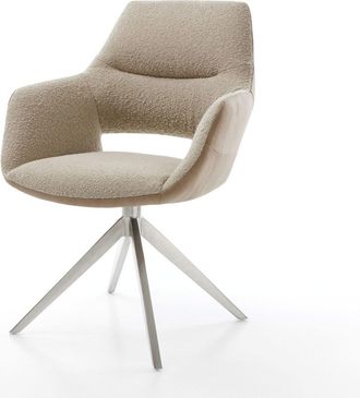 DELIFE Drehstuhl Yago-Flex mit Armlehnen Materialmix Schlamm Kreuzgestell breit Edelstahl 360° drehbar Wippfunktion Taschenfederkern, Esszimmerstühle