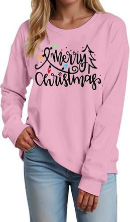 Generic Pull de No&euml;l pour femme avec imprim&eacute; sapin de No&euml;l - Grande taille - Haut &agrave; manches longues - Coupe ample - Doux et confortable - Pull amusant pour fe