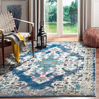 Safavieh Boho Teppich für Wohnzimmer, Esszimmer, Schlafzimmer - Madison Collection, Kurzer Flor, Marineblau und Grau, 122 X 183 cm