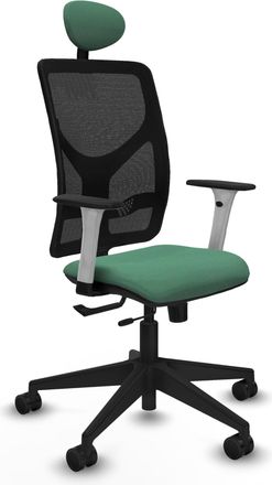 Piqueras y Crespo Stuhl mit R&uuml;ckenlehne f&uuml;r Lendenwirbels&auml;ule, mit wei&szlig;en und schwarzen Armlehnen und festem Kopfteil, ausgestattet mit Syncro/Traslack und Schneidescha