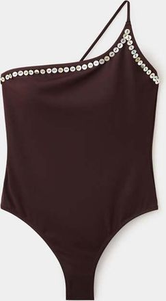 Mango Maillot de bain asym&eacute;trique avec boutons chocolat - Femme - S - MANGO