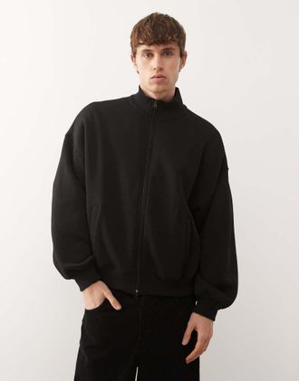 Collusion Kastige Sweatjacke in Schwarz mit Stehkragen und durchgehendem Reißverschluss