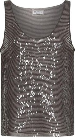 Brunello Cucinelli Femme, Tops, Brun, Taille: 42 FR Sequin Fringed Top