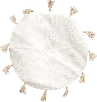 The Home Deco Factory Teppich Rund mit Bommel, Baumwolle/Polyester/Jute, 90cm x 90cm x 0.5cm, Beige