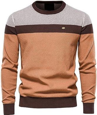 Generic T-shirt ray&eacute; basique pour homme pull &agrave; manches longues patchwork ray&eacute; pull pour homme col rond pull d&eacute;contract&eacute; pour homme, Orange, XXL