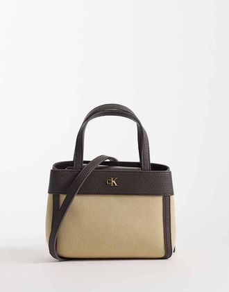 Calvin Klein Jeans - Kleine Canvas-Handtasche zum Umh&auml;ngen in Naturfarbe-Neutral