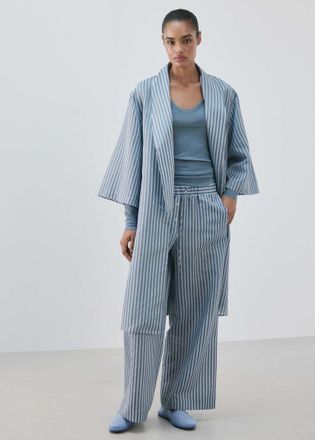 Mango Pantalon de pyjama en m&eacute;lange de soie &agrave; rayures bleu - Femme - S - MANGO