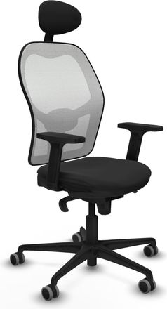Piqueras y Crespo Schwarzer B&uuml;rostuhl mit 2D-Armen, h&ouml;henverstellbarer Lendenwirbelst&uuml;tze und festem Kopfteil, ausgestattet mit 5 Positionen und injiziertem Schaumstoff