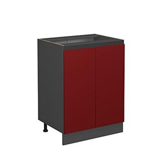 Vicco Meuble Bas de Cuisine R-Line, Rouge/Anthracite, 60 cm J-Shape, sans Plan de Travail
