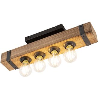 QAZQA Qazqa - reena - led Plafonnier - 4 lumi&egrave;re - l 46.5 cm - Marron - Rustique - &eacute;clairage int&eacute;rieur - Salon i Chambre i Cuisine i Salle &agrave; manger