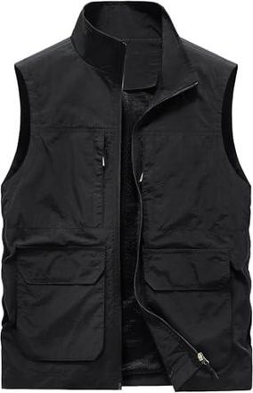 Generic Gilet Softshell fin &agrave; col montant pour homme, fermeture &eacute;clair avec poche &agrave; revers, s&eacute;chage rapide et respirant, gilets minimalistes l&eacute;gers et imperm&eacute;
