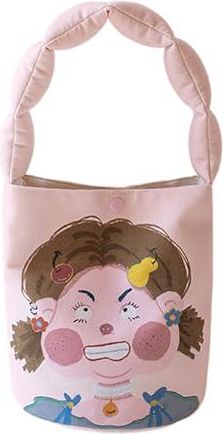 Generico Sac &agrave; main cube pour femme | Sacs &agrave; bandouli&egrave;re motif fille de dessin anim&eacute; | Sacs &agrave; main Hobo avec imprim&eacute; fille de grande capacit&eacute;, Couleur rose, Co