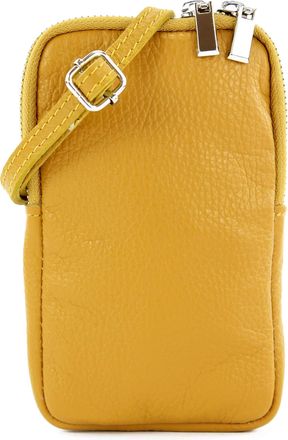 modamoda.de T197 Damen Leder Handytasche 6,7 Zoll Umh&auml;ngetasche handmade in Italy, Farbe:Senfgelb