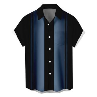 Generic DENGJIAMY Chemise hawa&iuml;enne &agrave; manches courtes pour homme, t-shirt ray&eacute; vertical, v&ecirc;tements d&eacute;contract&eacute;s pour les vacances, chemise boutonn&eacute;e, grande t