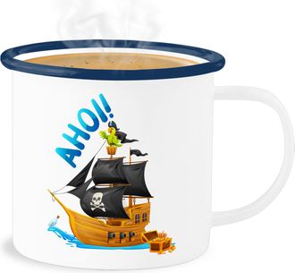 Shirtracer Emaille Becher Blechbecher - Pirat - Tassen - Piratenschiff Ahoi Piraten Geschenk Piratenparty I Piratenkapitän Schiffsmotiv Seeräuber Geschenkidee Ju