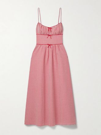 Dôen Beline Midikleid Aus Recyceltem Seersucker Mit Gingham-karo Und Schleifen - Rot