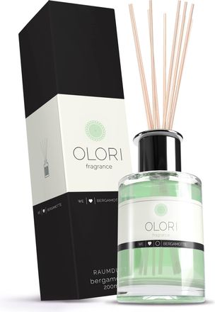 Olori Duftöl Bergamotte - Diffuser mit Stäbchen - Raumduft mit ätherischen Ölen fruchtig, frisch, von Natur aus sehr dezenter Duft - 100% Natürlicher Duftsp