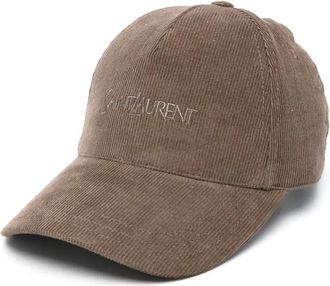 Saint Laurent Bestickte Baseballkappe aus Cord - Braun