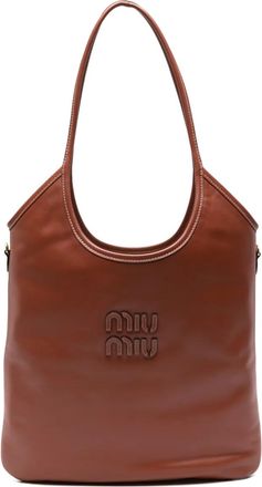 Miu Miu sac port&eacute; &eacute;paule en cuir &agrave; plaque logo - Marron