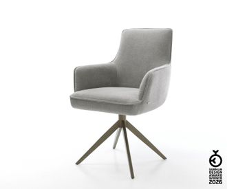 DELIFE Drehstuhl Heira-Flex mit Armlehnen Strukturstoff Soft Grau Kreuzgestell breit Effektfinish Titan 360&deg; drehbar Wippfunktion Taschenfederkern, Esszimmer