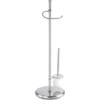 WENKO WC-Garnitur Adiamo m. Glasbeh&auml;lter, Stand WC-Garnitur Adiamo, Silber matt, Stahl matt, Glas satiniert - silber matt - Wenko
