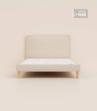 Tediber Lit tapissier 140x190 cm Plus - Beige - Avec t&ecirc;te de lit - Bois responsable - Qualit&eacute; h&ocirc;teli&egrave;re - Fait en France et en Belgique - Tediber
