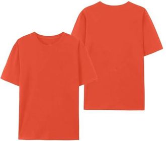 Generico T-shirt dété uni pour femme avec col rond et manches courtes, en coton uni, coupe ample, grande taille, orange, XXL