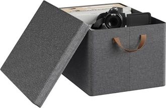 Woltu Boîte de Rangement Pliable, Panier de Rangement en Tissu Non-Tissé, avec Poignées et Couvercle, pour Vêtements et Jouets, Gris, 43x33x26cm