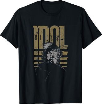 Billy Idol Schwarz Klassisches T-Shirt mit U-Ausschnitt, Halbarm, Gr&ouml;&szlig;e S, Unisex, Erwachsene