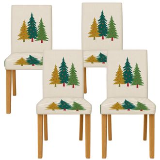 Generic Sitzbez&uuml;ge mit Baummuster f&uuml;r St&uuml;hle, Stretch- und waschbare Spandex-Schonbez&uuml;ge, gem&uuml;tliche, dekorative Stuhlschoner f&uuml;r Urlaub, Esszimmer, 4 St&uuml;ck