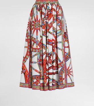 Dolce & Gabbana Langer Rock Aus Popeline Mit Carretto-print - Frau R&ouml;cke Mehrfarbig 42