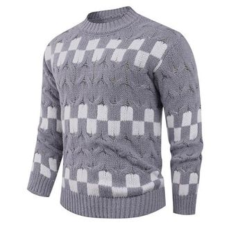 Generic Pull Homme Col Rond- Pull Chaud Manches Longues Décontracté Imprimé à Carreaux Sweater Chic Et Élégant Doux Tricot Pullover Ample Polyvalent Automne H