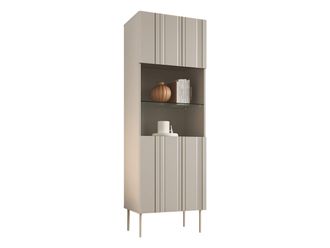 Mirjan24 Standvitrine Intori 60, Vitrinenschrank f&uuml;r Wohnzimmer, gefr&auml;ste Fronten, Push to Open, Metallf&uuml;&szlig;e, Hochschrank (Beige)