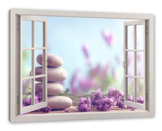 Pixxprint Lavendel Spa-Stillleben, Fenster, Größe: 100x70cm, Leinwandbild, fertig gespannt, Wandbild, Dekoration, Kunstdruck, kein Poster
