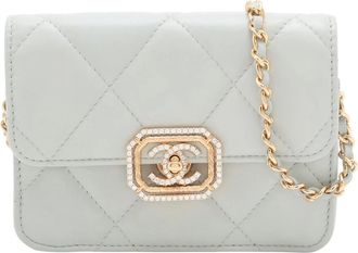 Chanel Hobo Bags - Quilted Lambskin Crystal Clutch on Chain - Gr. unisize - in Grau - f&uuml;r Damen
