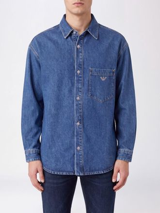 Emporio Armani Chemise en denim de coton coupe d&eacute;contract&eacute;e avec logo Aigle