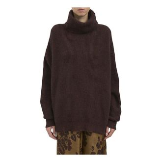 Uma Wang UMA Wang - Pull &agrave; col roul&eacute; en raton laveur - Femme - Pulls - Brun - Taille: 38 FR