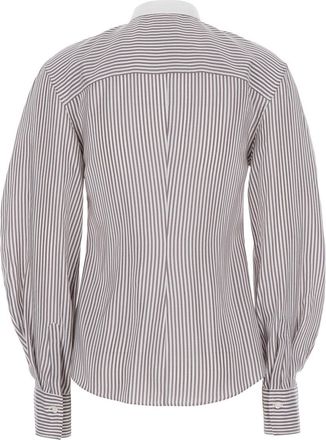 Brunello Cucinelli Womens Beige Striped Silk Shirt Blouses