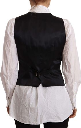 Dolce & Gabbana Womens Black Button Down Sleeveless Vest Viscose Top