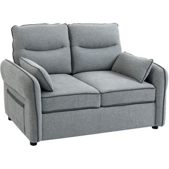HOMCOM Canap&eacute; 2 places - HOMCOM - 2 oreillers inclus, poche lat&eacute;rale, assise et dossier rembourr&eacute;s - velours &eacute;gyptien - 136x81x90cm - gris