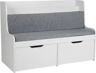 Relaxdays Relaxdays Kinderbank mit Stauraum, HxBxT: 70 x 100 x 45 cm, Lesebank, 2 Schubladen, Buchablage, Sitzpolster, wei&szlig;/grau